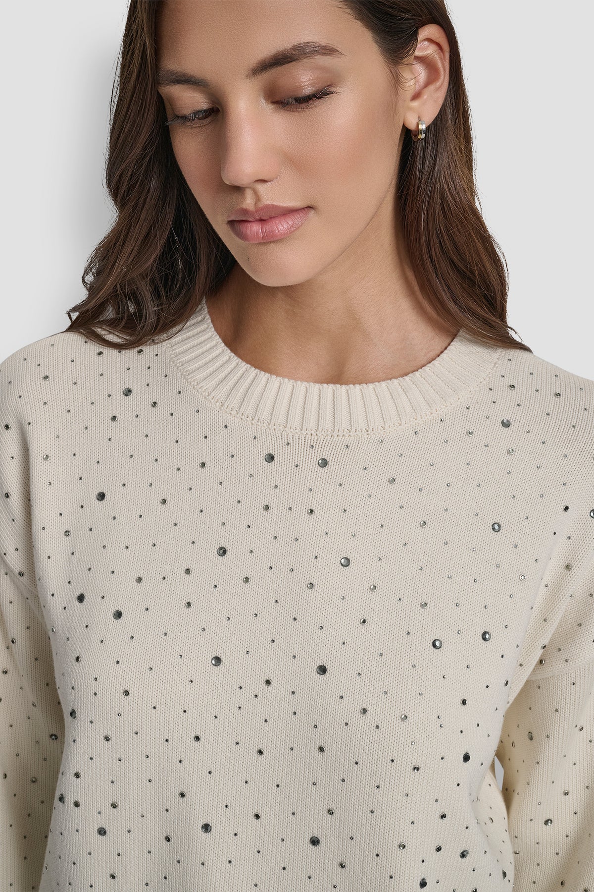 Long Sleeve Rhinestone Crew Neck Sweater | Sweater | DKNY
