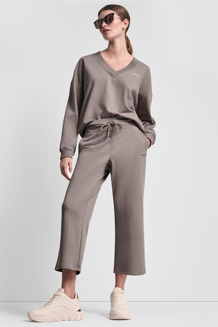 Metallic Bubble Logo Cropped High Rise Pants | Cropped | DKNY